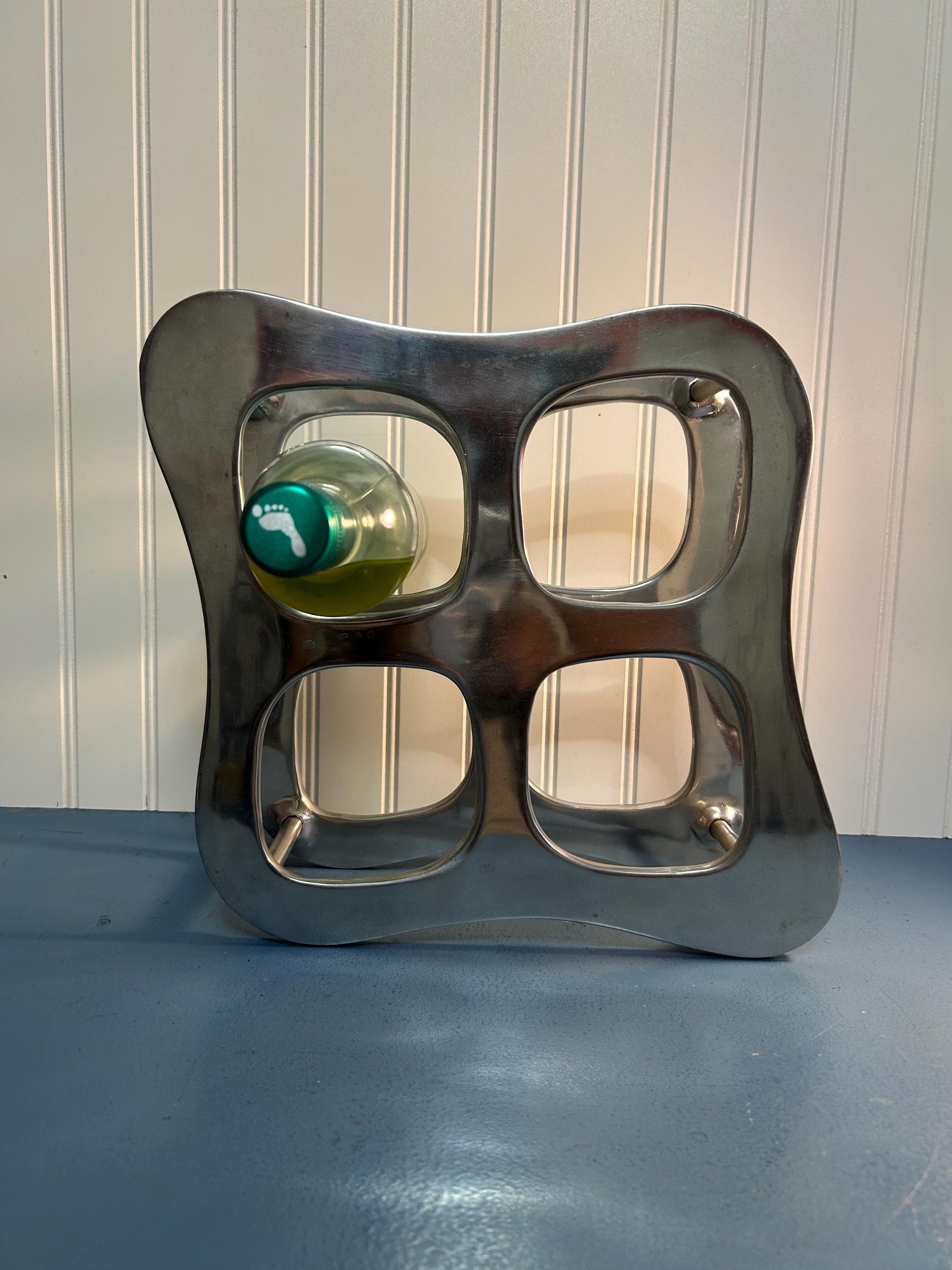 Vintage Aluminum Wine Rack for Countertop/ Table Holds 4 Bottles 11x 11 ...