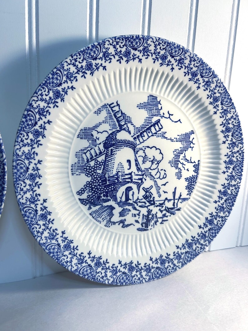 Vintage Blue and White Windmill Plates by Royal China Set of 2 9.25 - Etsy