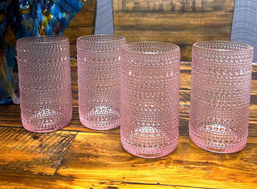 Pink Beaded Highball Collin’s Longdrink Bar Glasses ~ Set of 4 ~ 5.5 ...