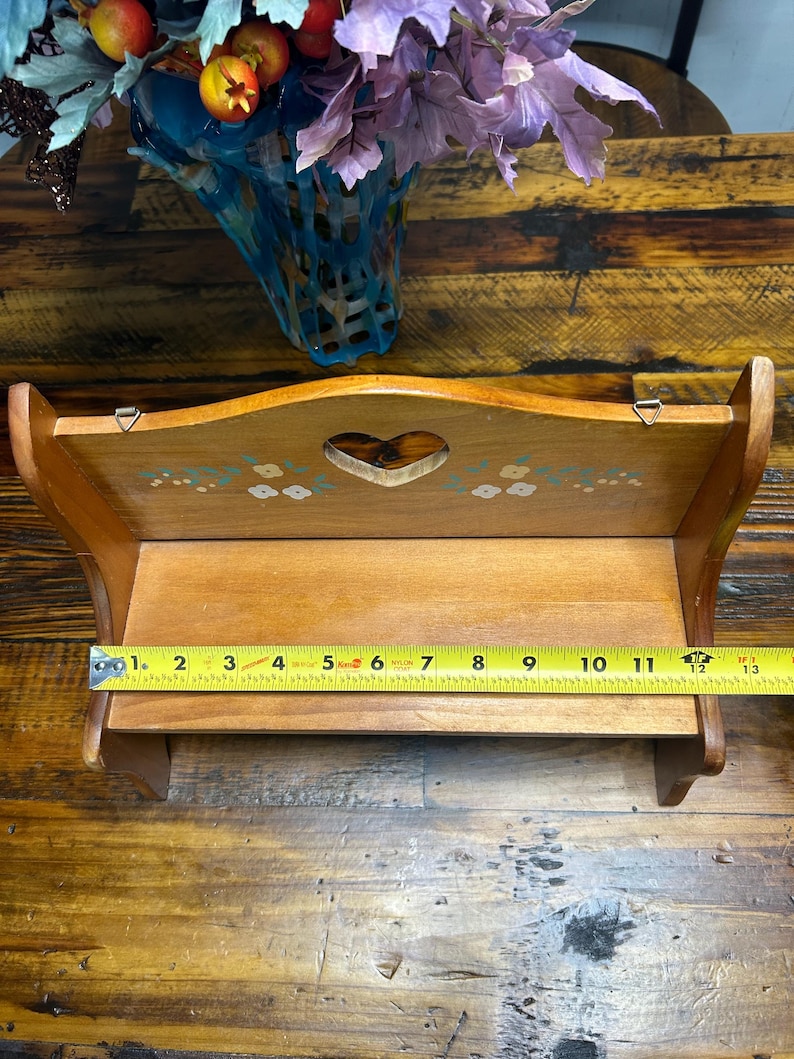Vintage Solid Wood Doll Bench W/ Heart Cut Outs, Floral Wall Hanging ...