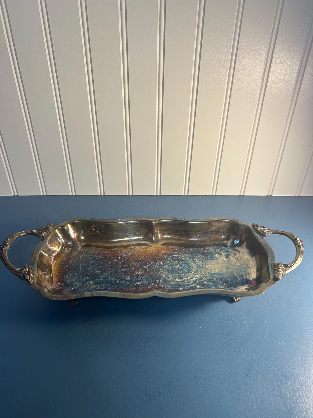 Vintage Silverplate, Footed Antique Serving Tray W / Handles - Etsy