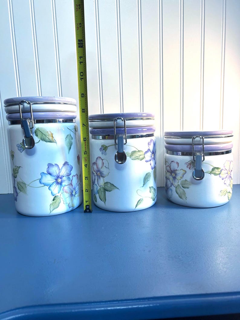 Vintage Purple Floral Canisters W/ Sealed Lids Set of 3 very Wide and ...