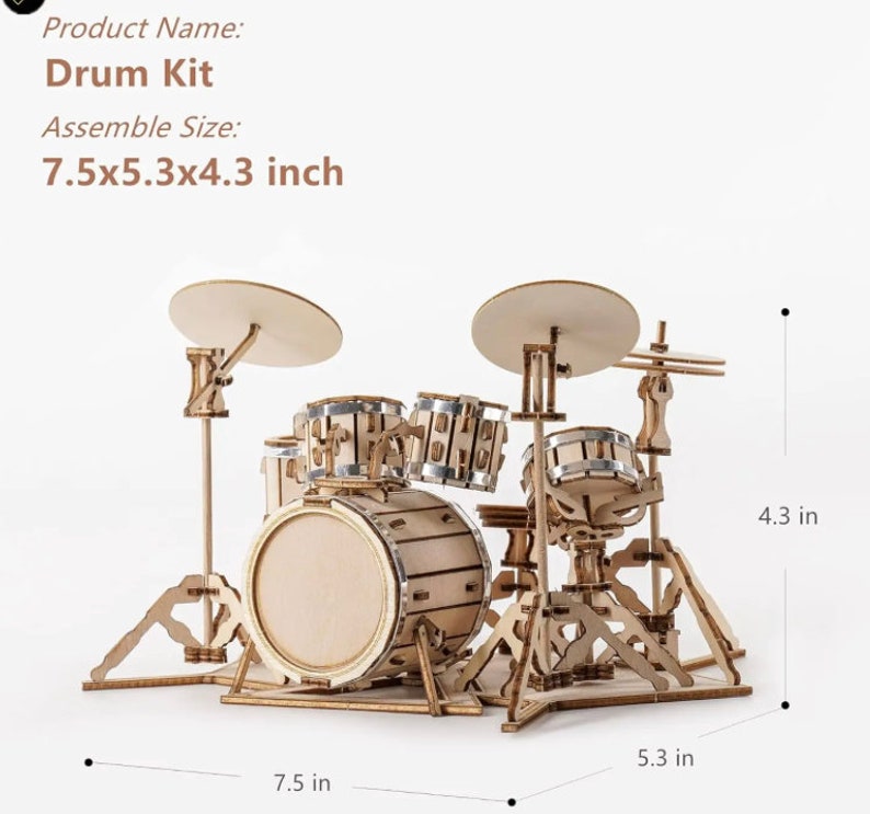 Magical DIY 3D Wooden Drum Kit Puzzle, No Glue Needed, Self-playing ...