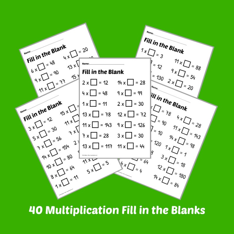 Math Worksheets - Instant Download - Printable - Multiplication Fill in ...