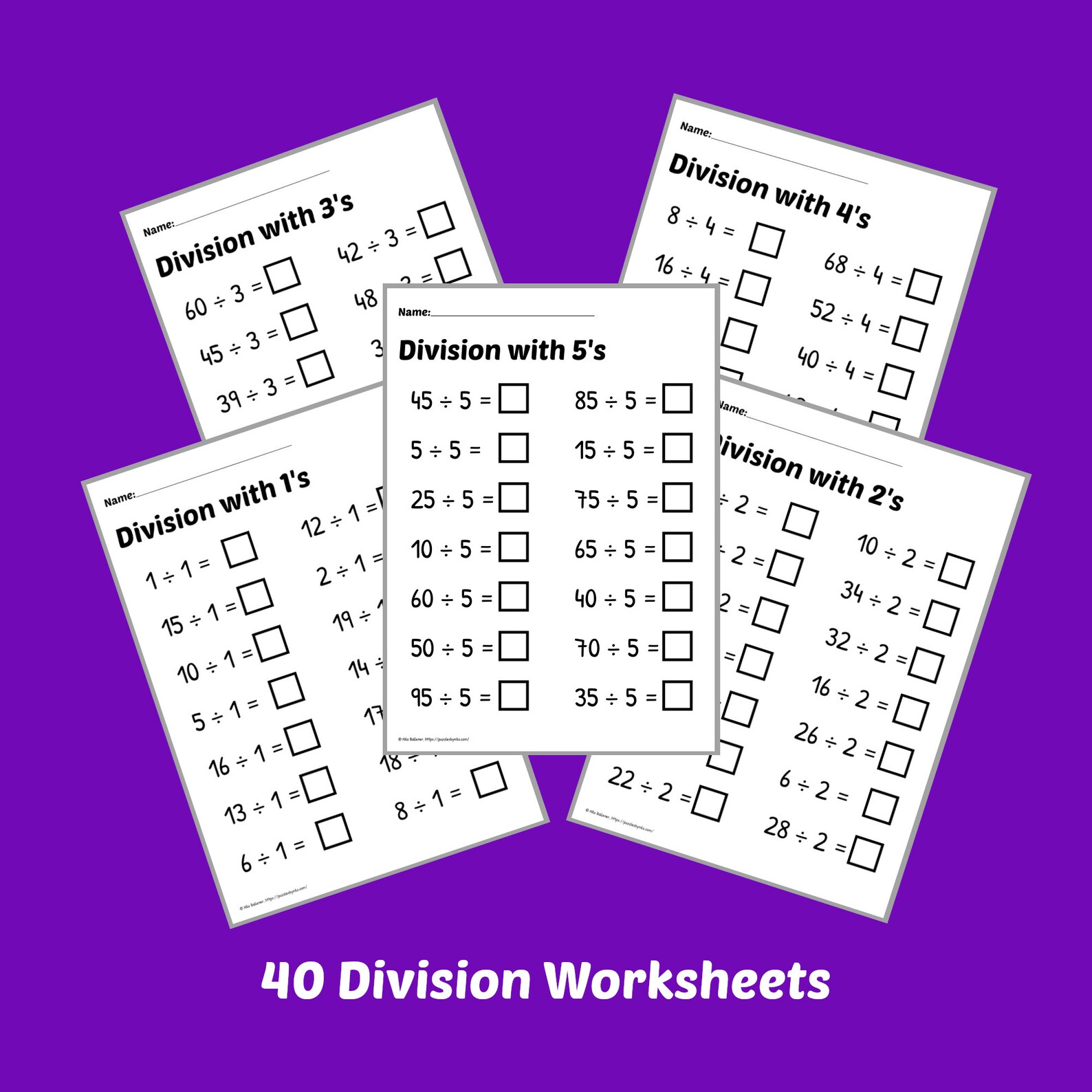 Math Worksheets Instant Download Printable Division Equations Primary ...