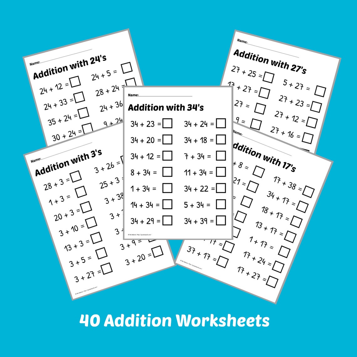 Math Worksheets - Instant Download - Printable - Addition Equations ...