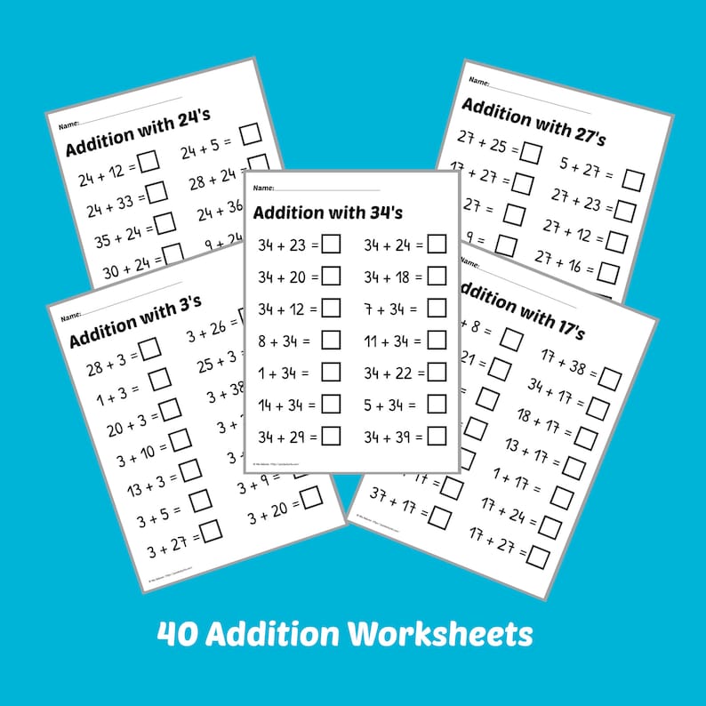Math Worksheets - Instant Download - Printable - Addition Equations ...