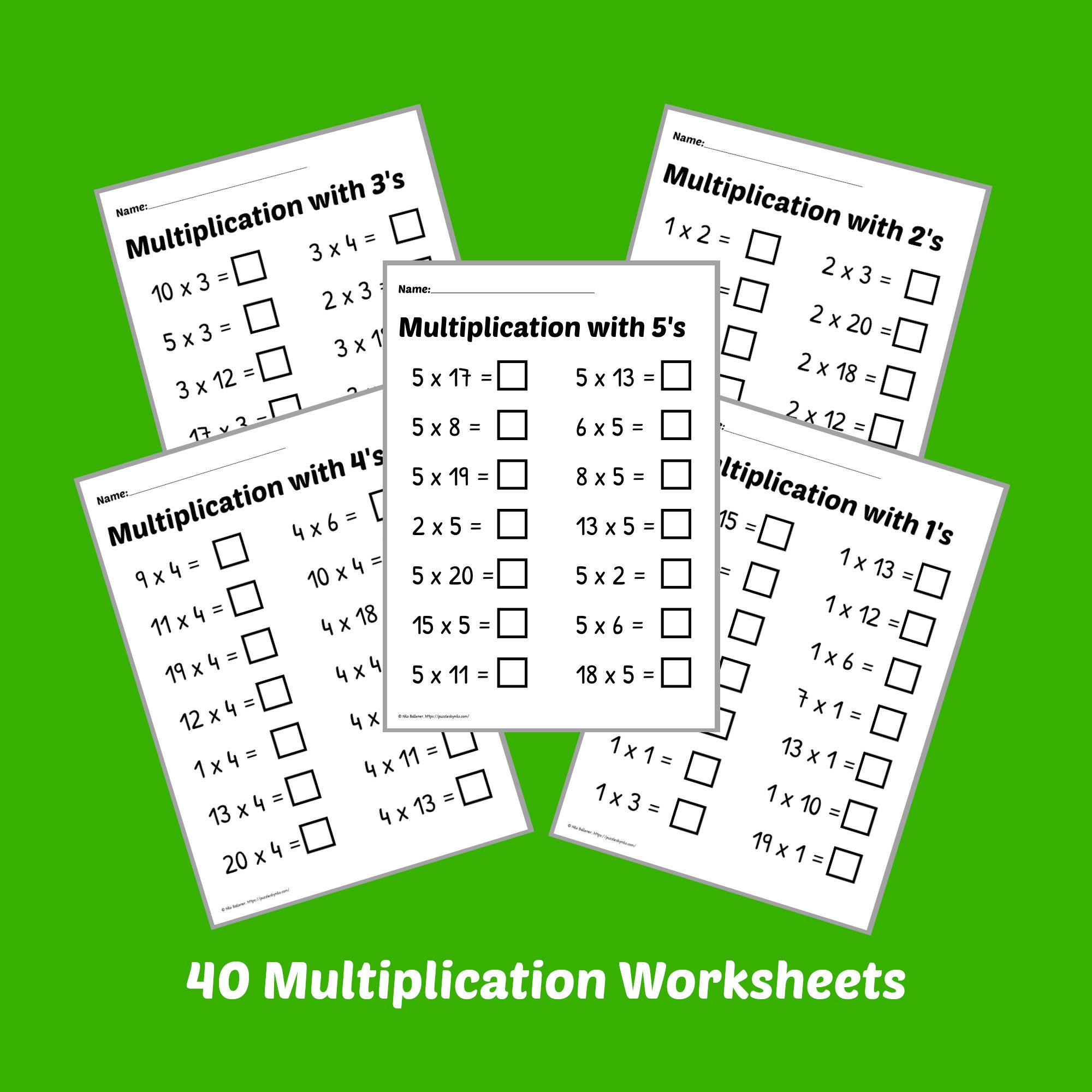 Math Worksheets - Instant Download - Printable - Multiplication ...