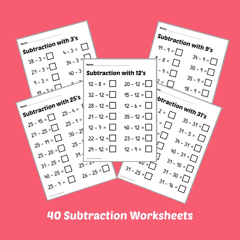 Math Worksheets - Instant Download - Printable - Subtraction Equations ...