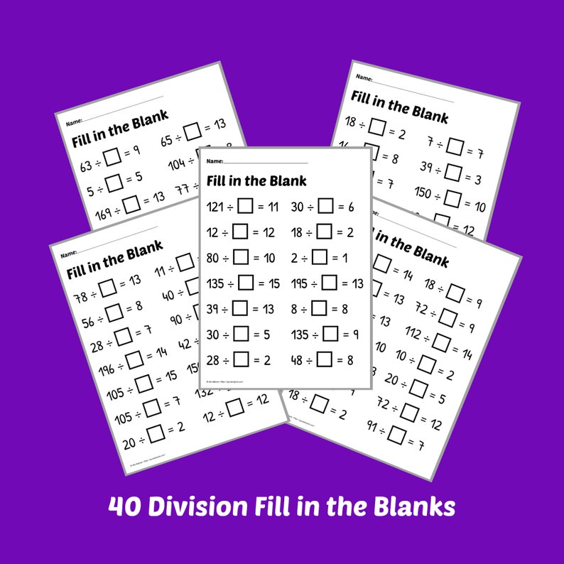 Math Worksheets - Instant Download - Printable - Division Fill in the ...