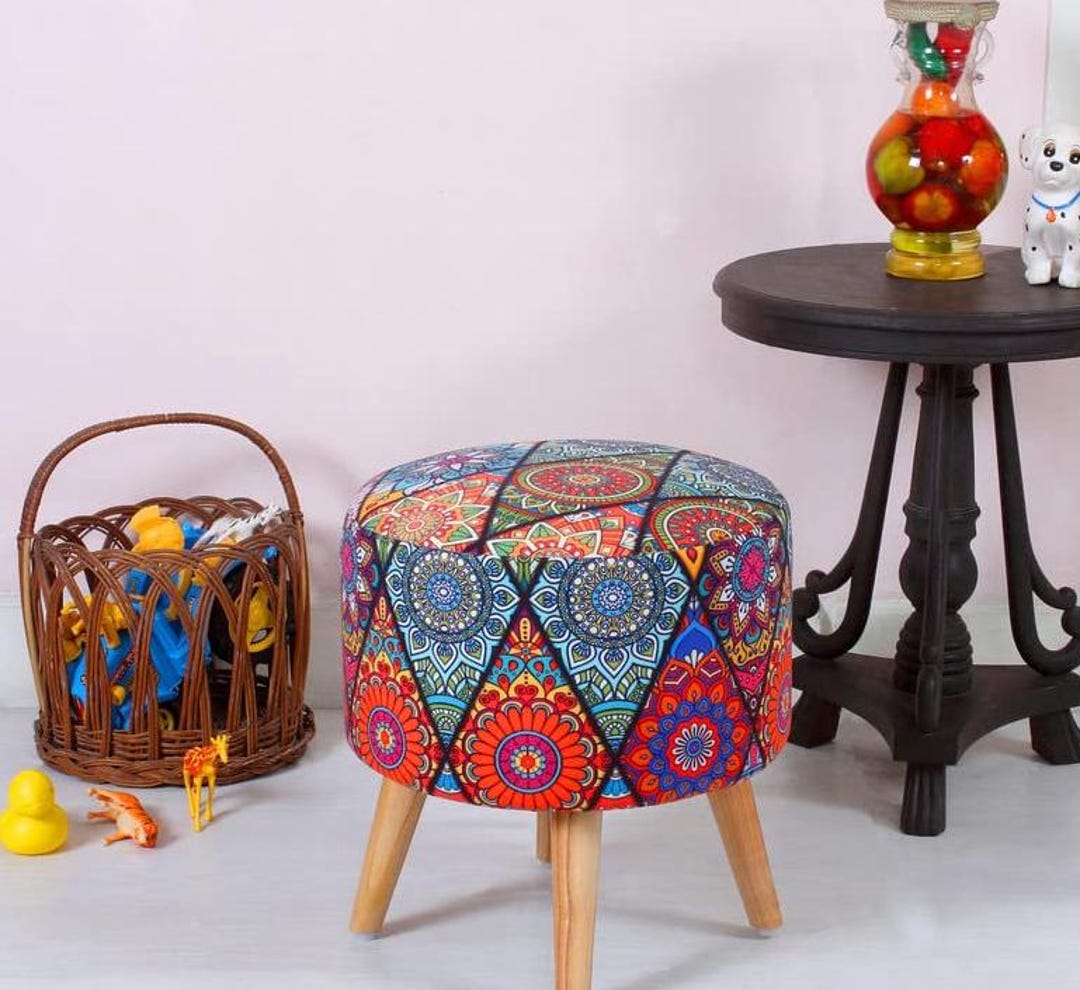 Pouffes Sitting Stool for Living Room, Wooden Ottoman Stools, Pouffe ...