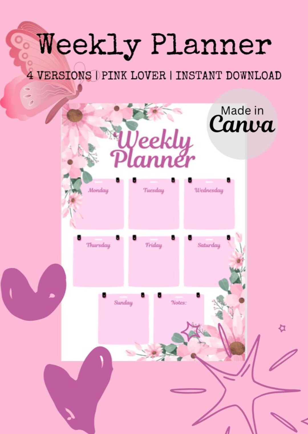 Weekly Planner Template Canva, Full Editable Template Canva ...