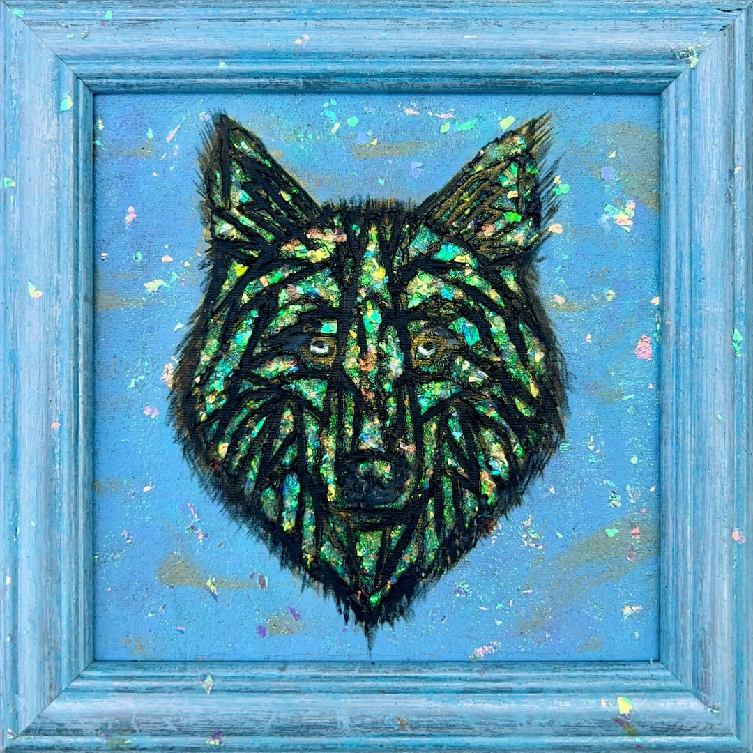 Wolf Head Painting Acrylic Framed, Abstract Canine Art Colorful ...