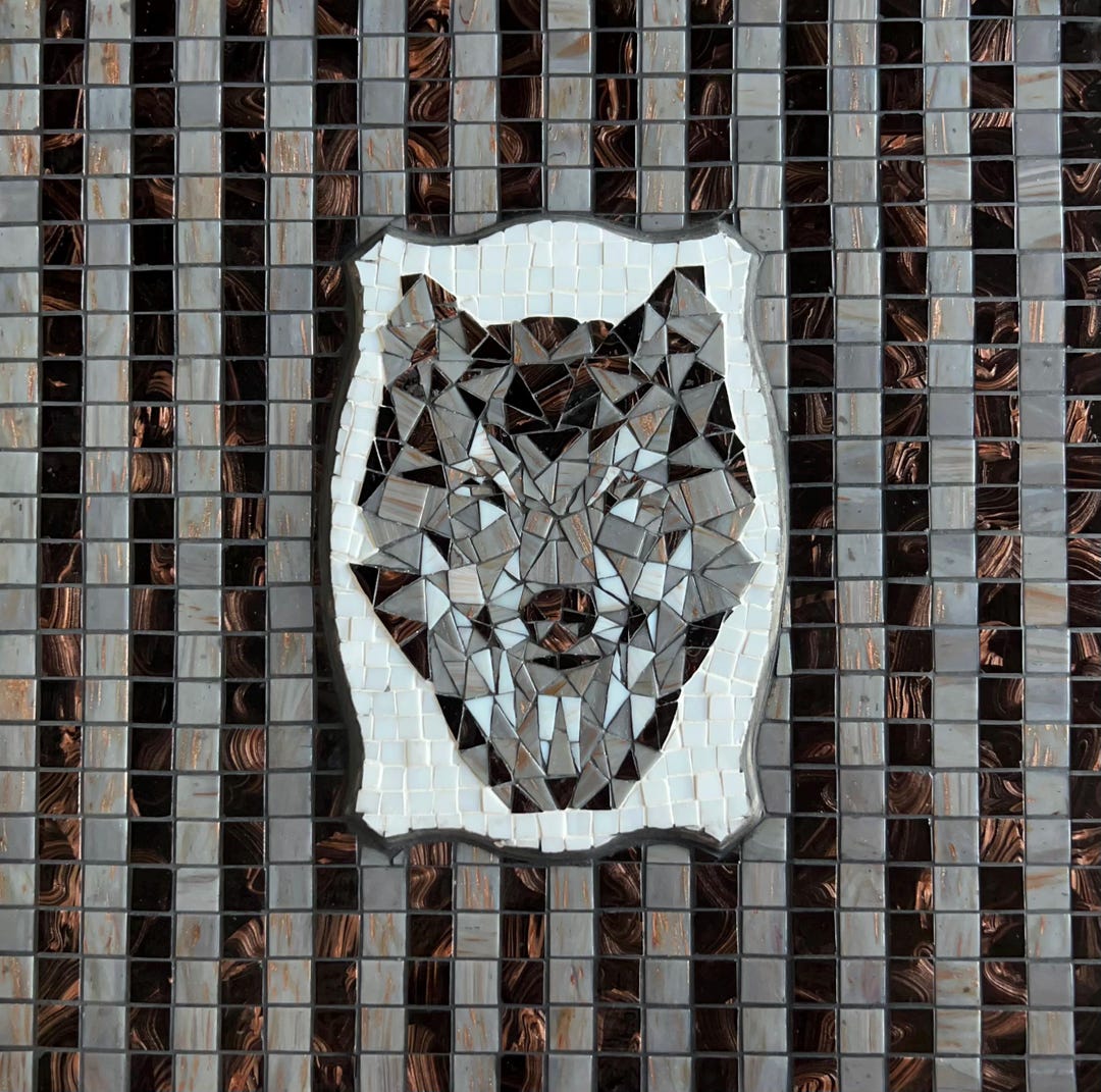 Handmade Mosaic Wolf Head Artwork, Canine Tessellated Wall Art ...