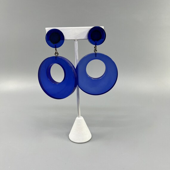 Vintage Clear Blue Resin Dangle Clip Earrings - Gem