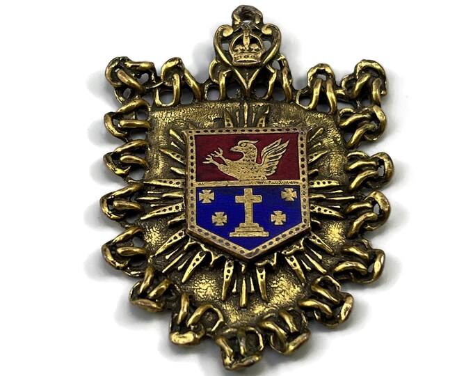 Heraldic Coat of Arms Family Crest Enamelled Pendant W Gryphon Calvary ...