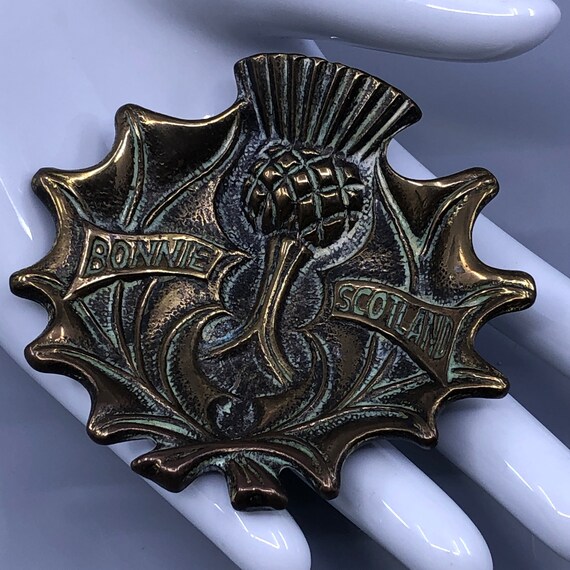 Vintage Cast Bronze Pin Dish Bonnie Scotland Thistle - Gem