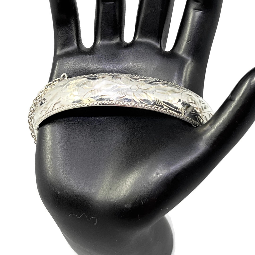 Vintage Forstner Sterling Silver Hinged Bracelet Chased Floral Pattern ...