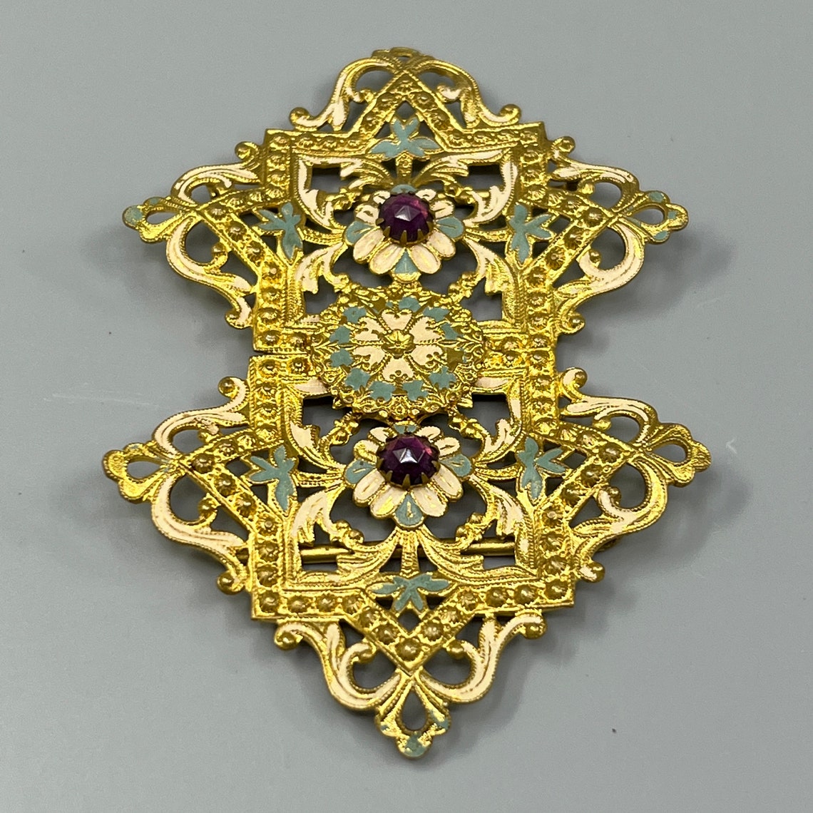 Antique Buckle Filigree Enamel Open Work Gold Tone - Etsy
