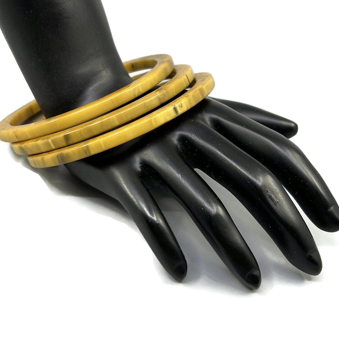 Vintage End of Day Bakelite Bangles Set of 3 Yellow Brown - Etsy