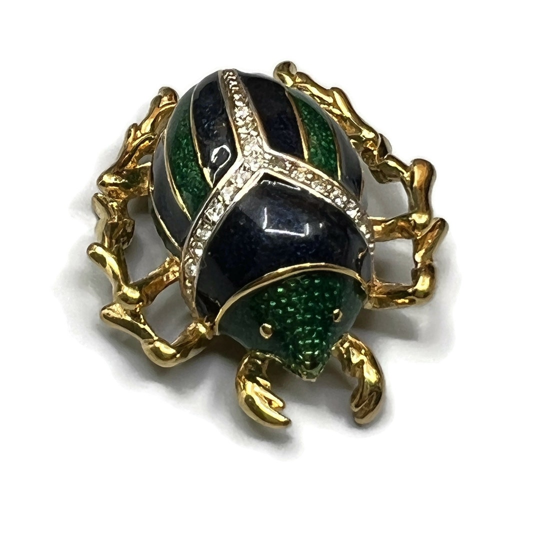D'orlan Enamel Beetle Brooch Pin Gold Tone Dark Blue Green - Etsy