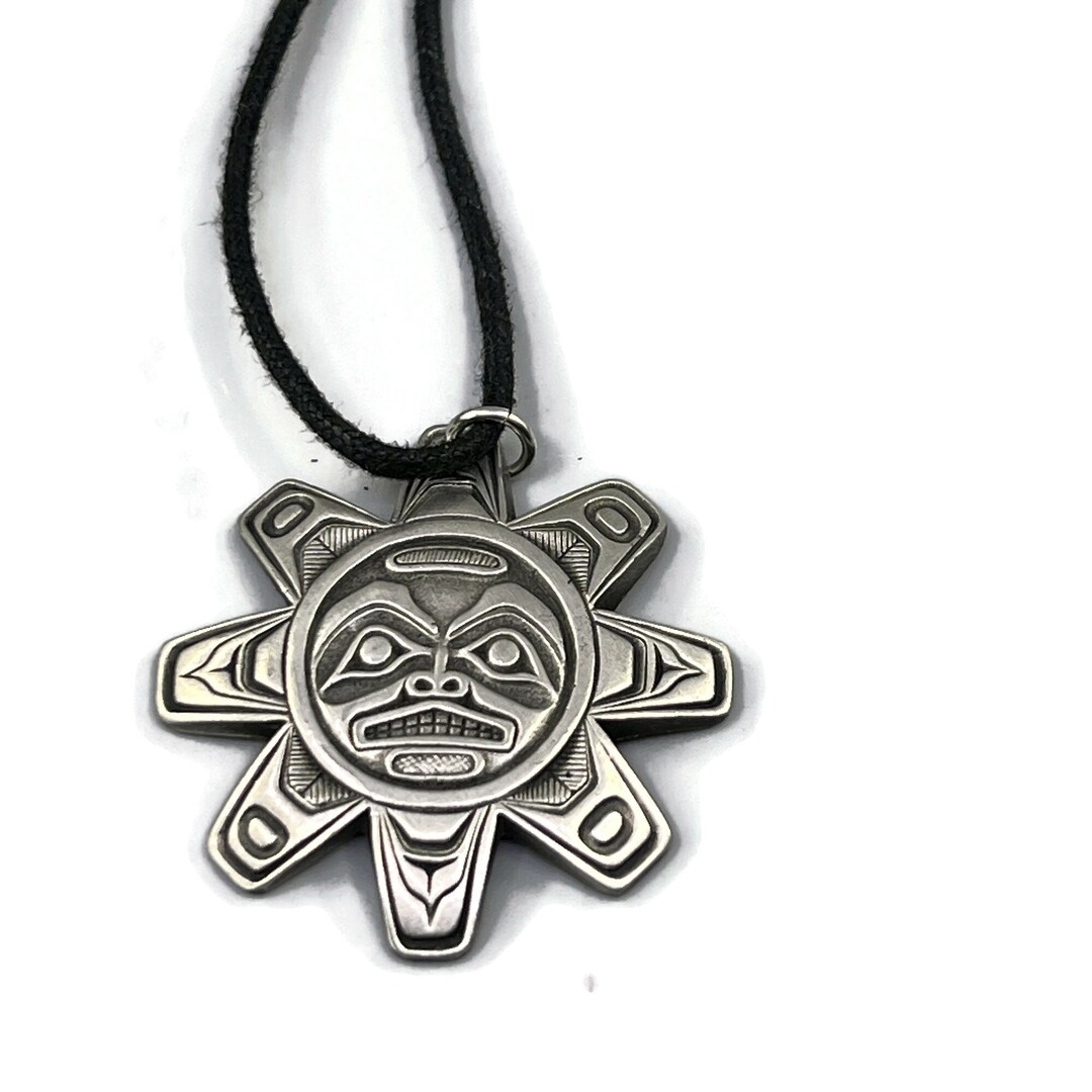 Vintage Pewter First Nations Art Sun Pendant Necklace Signed MG - Etsy