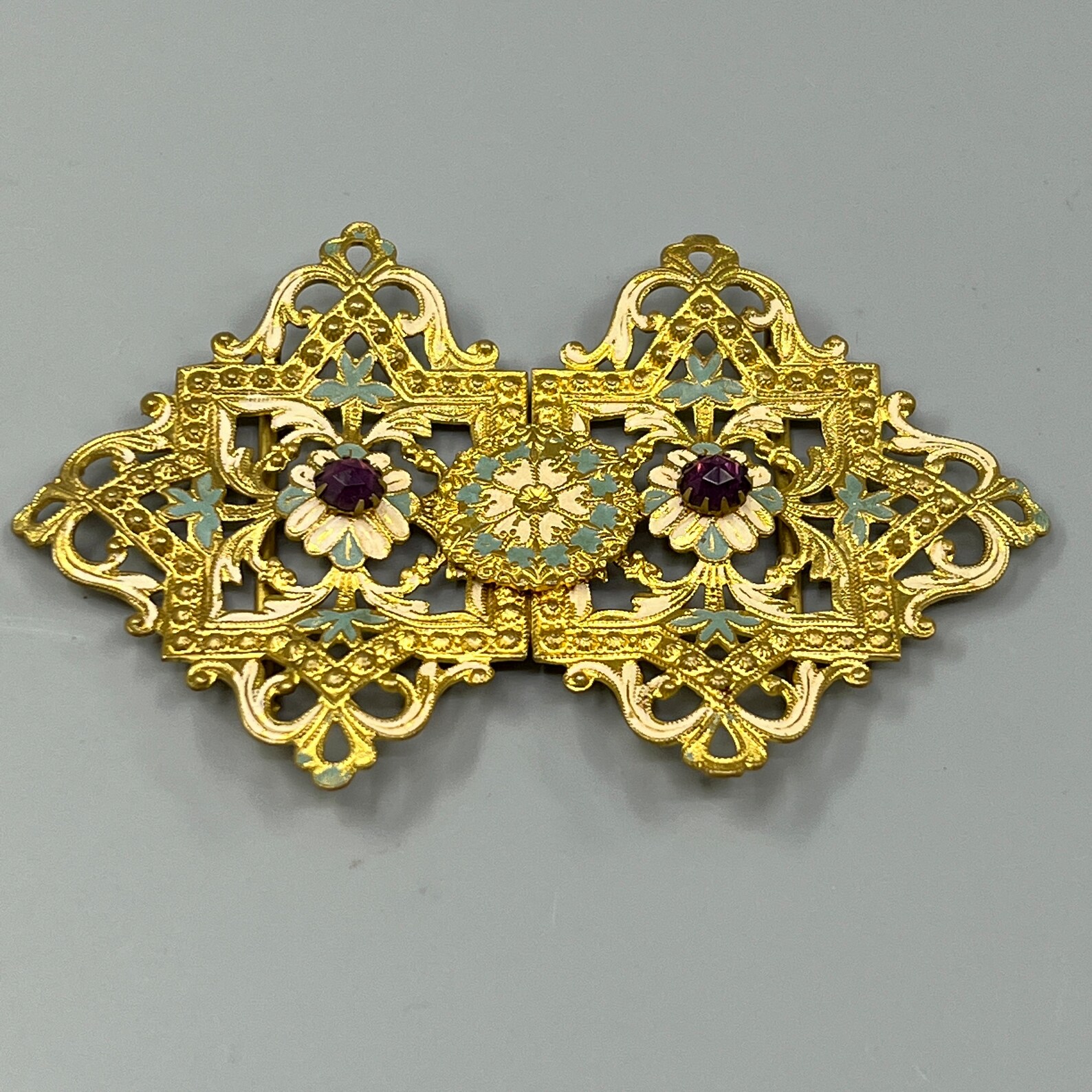 Antique Buckle Filigree Enamel Open Work Gold Tone - Etsy