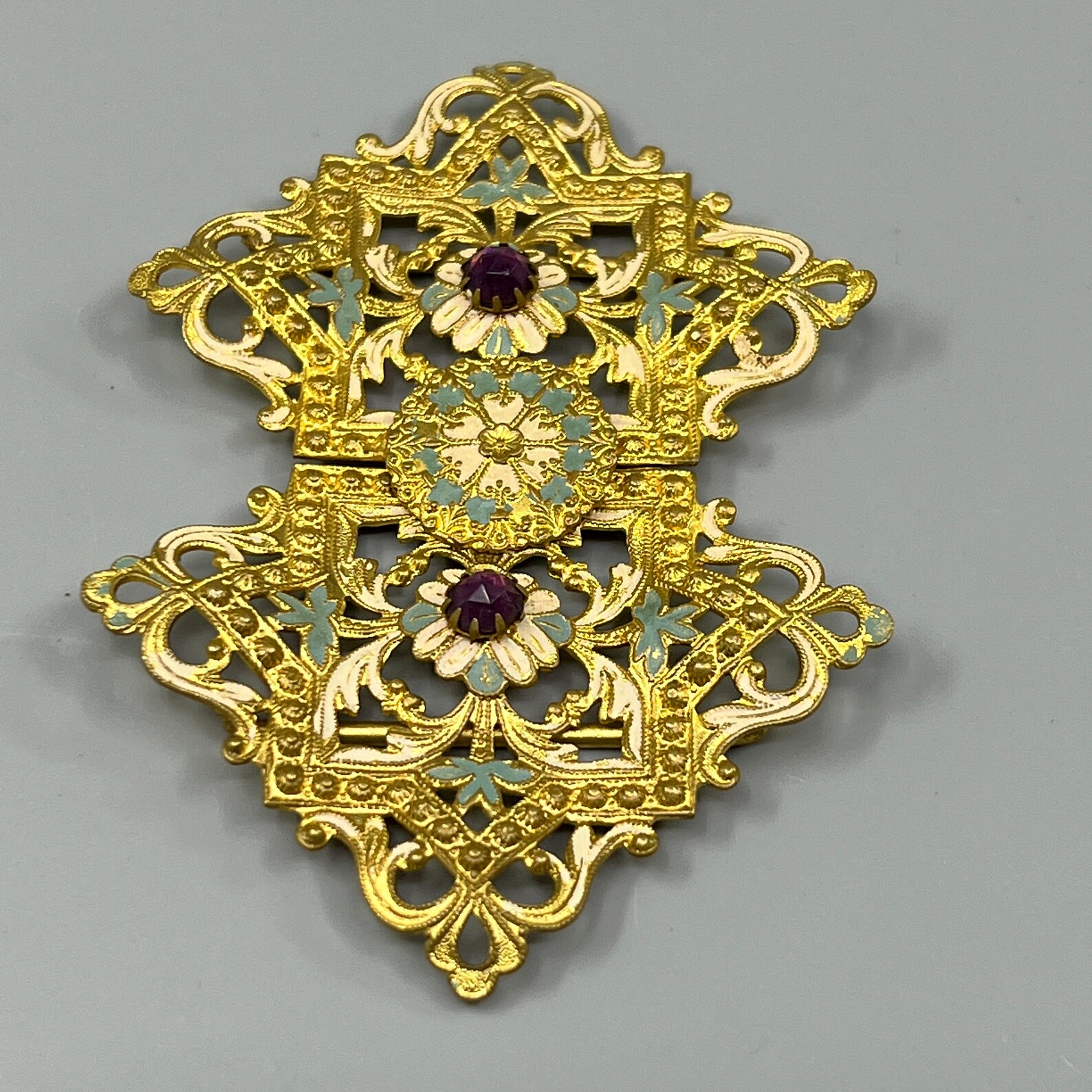 Antique Buckle Filigree Enamel Open Work Gold Tone - Etsy