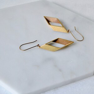 Diamond Dangles | Brass Rhombus Earrings | Minimal Geometric Statement Jewelry - Etsy