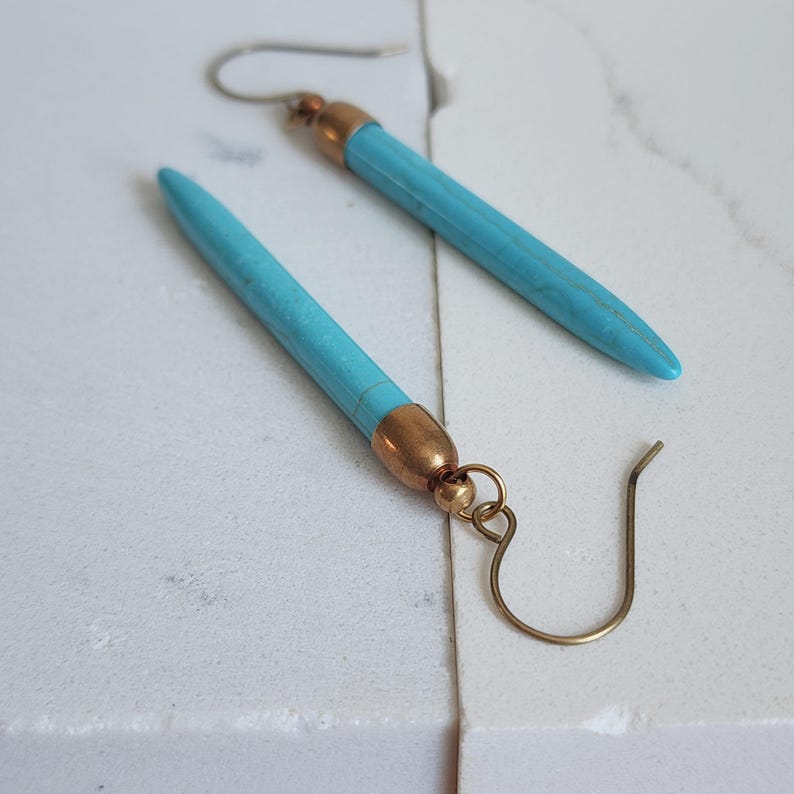 Turquoise Spike Earrings | Howlite Stone Dangles | Handmade Boho ...