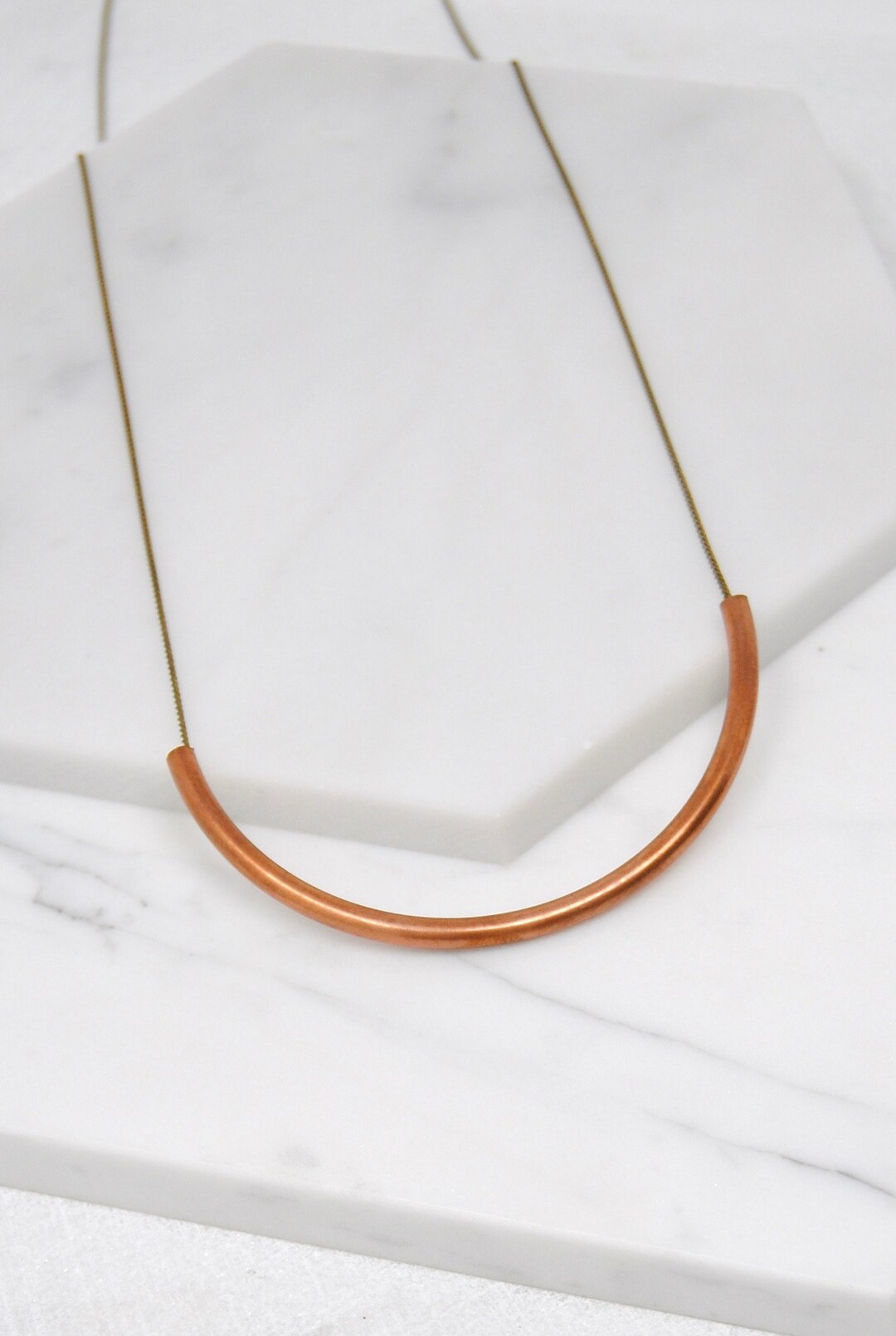 Copper Arc Necklace Minimal Curved Tube Pendant Geometric Semicircle ...