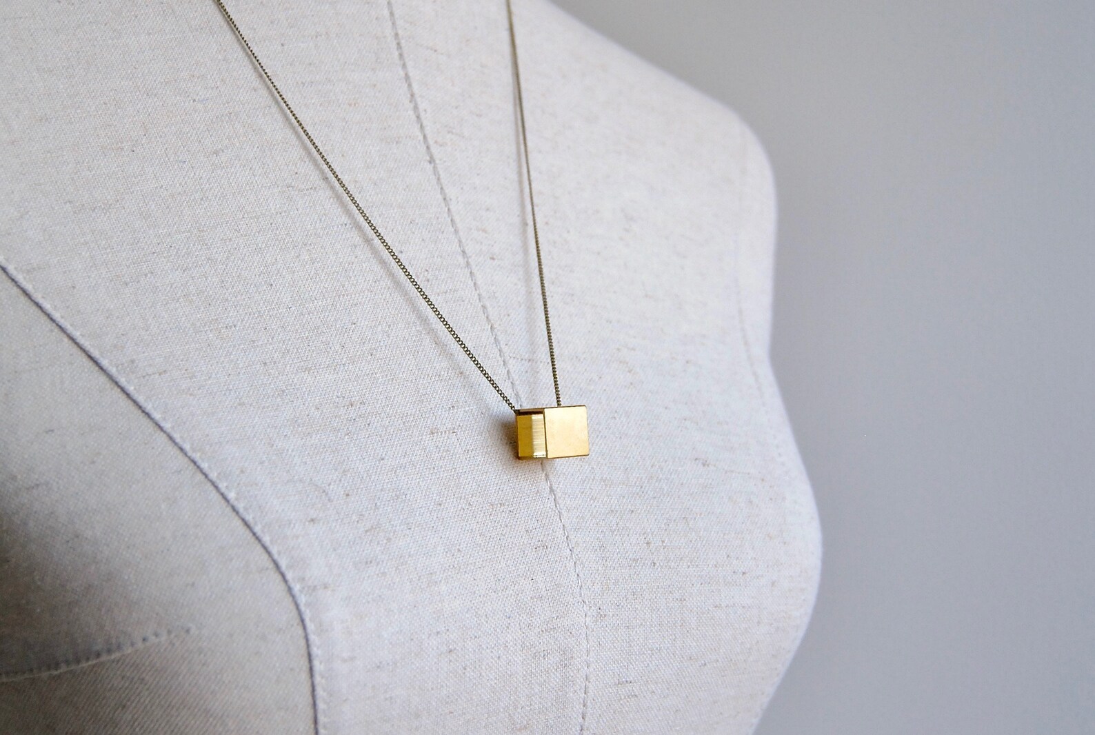 Brass Cube Necklace Geometric Square Charm Gift for | Etsy