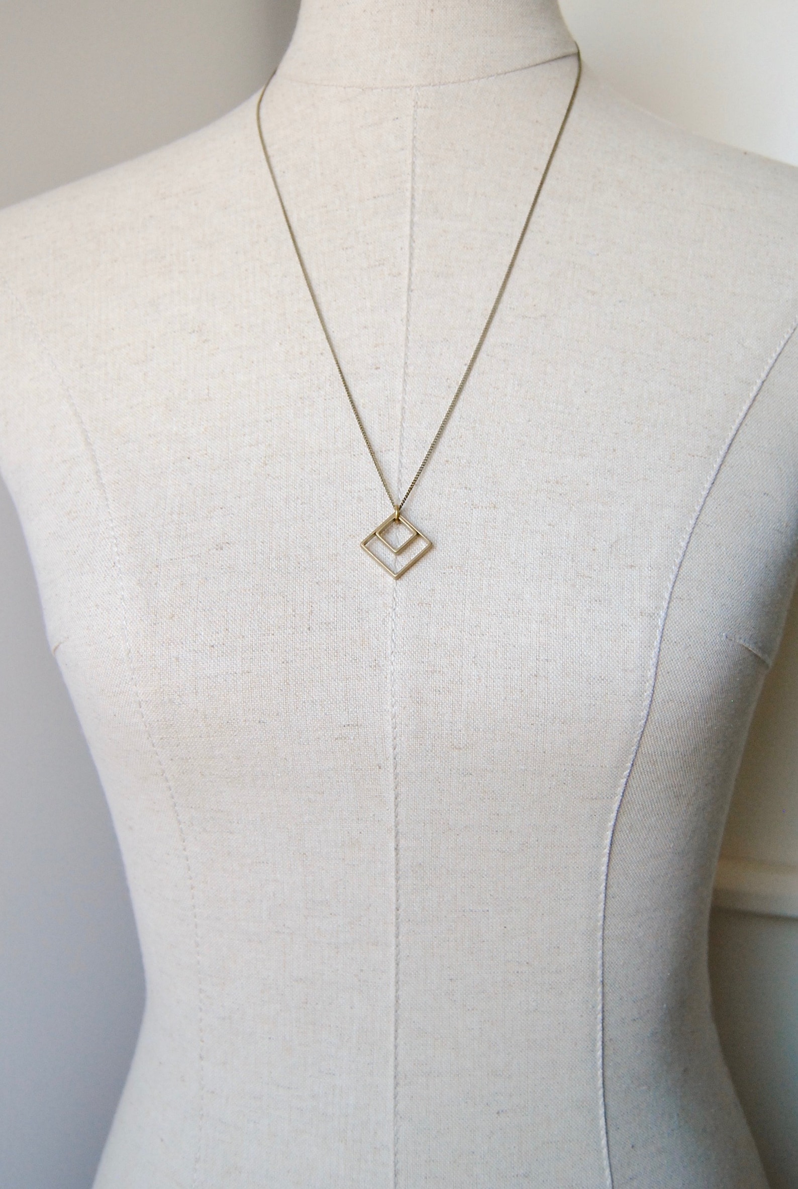 Paired Squares Necklace Minimal Geometric Jewelry Everyday - Etsy