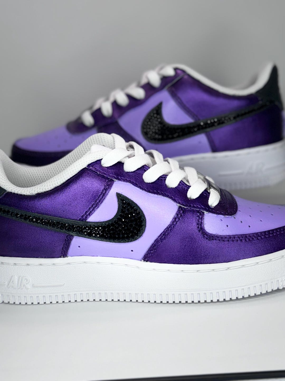 Custom Nike Air Force Ones AF1 Purple Metallic Lilac Bedazzled Bling ...
