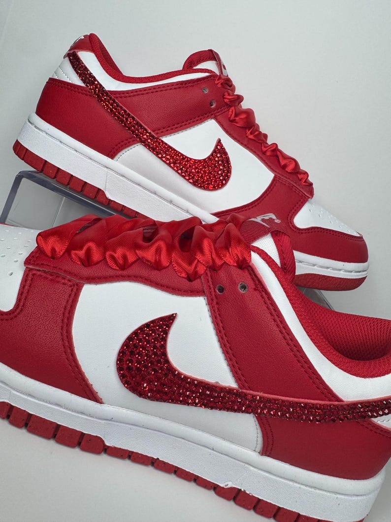 Custom Nike Red White Dunks Bedazzled Bling Rhinestone Sneakers ...