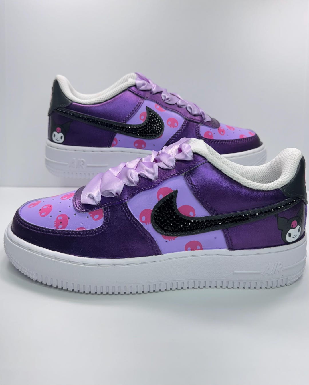 Custom Nike Air Force Ones AF1 Kuromi Sanrio Purple Metallic Lilac ...