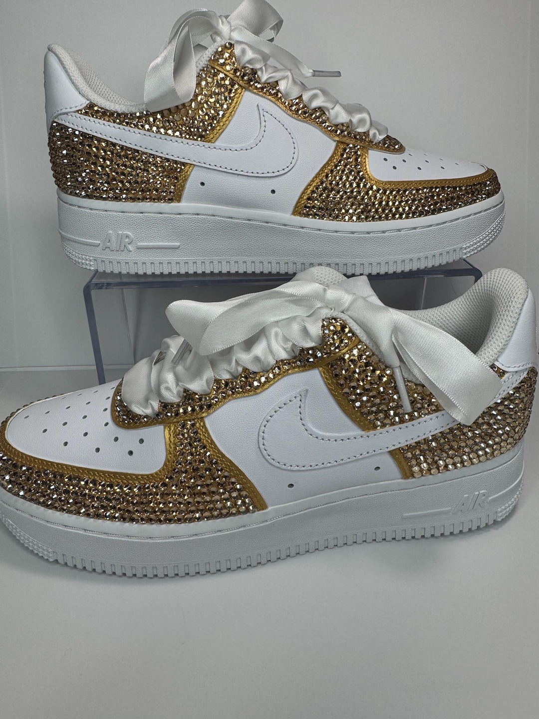 Custom Nike Air Force Ones AF1 Gold Bedazzled Bling Rhinestone ...