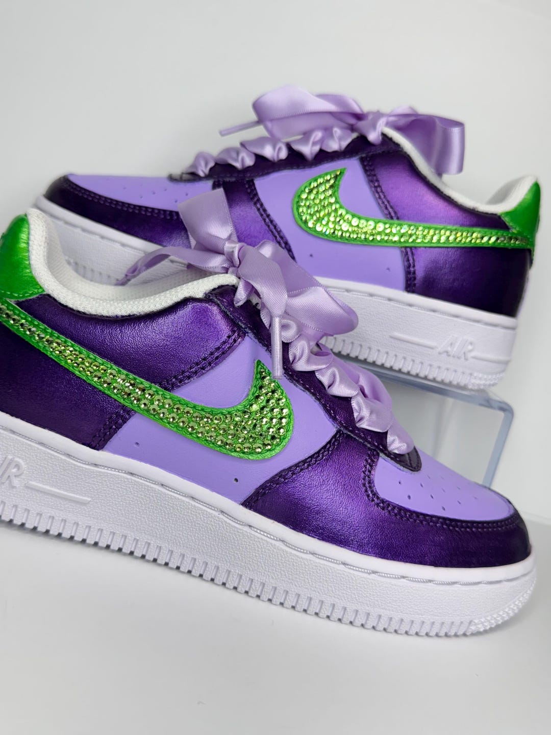 Custom Nike Air Force Ones AF1 Purple Metallic Lilac Green Bedazzled ...