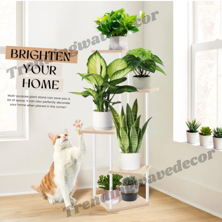 4 Tier Wood and Metal Plant Stand Plant Shelves Indoor Planter Display ...