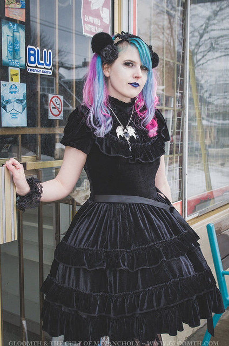 Gloomth October Black Velvet Gothic Lolita Teaparty Dress - Etsy