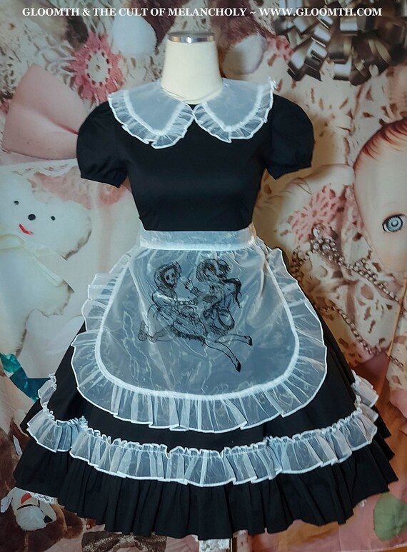 Gloomth Black White Maid Dress Outfit With Sheer Apron With | Etsy