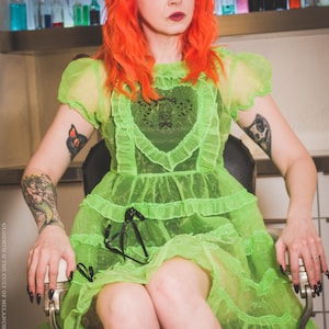 Gloomth Shamrock Neon Green Sheer Organza Dress With Print Sizes S to ...