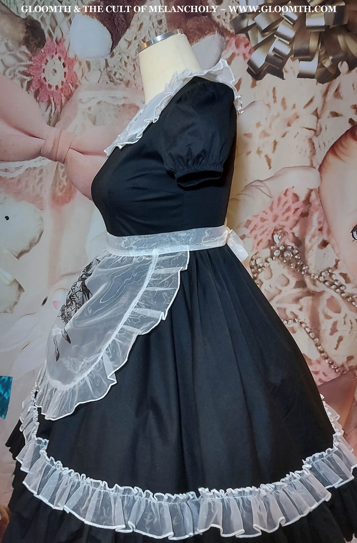 Gloomth Black White Maid Dress Outfit with Sheer Apron with | Etsy