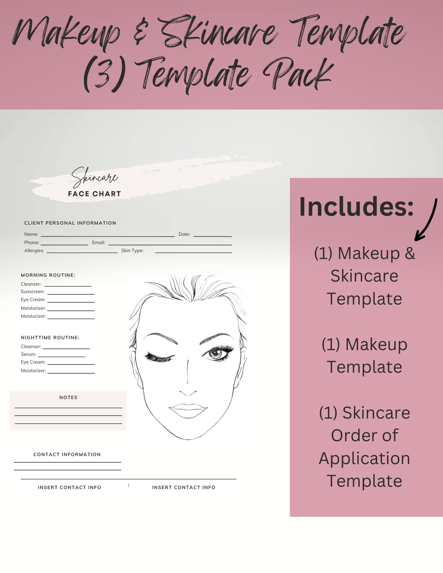 Makeup Artist Face Chart, Makeup Artist Form, Freelance Makeup Form ...