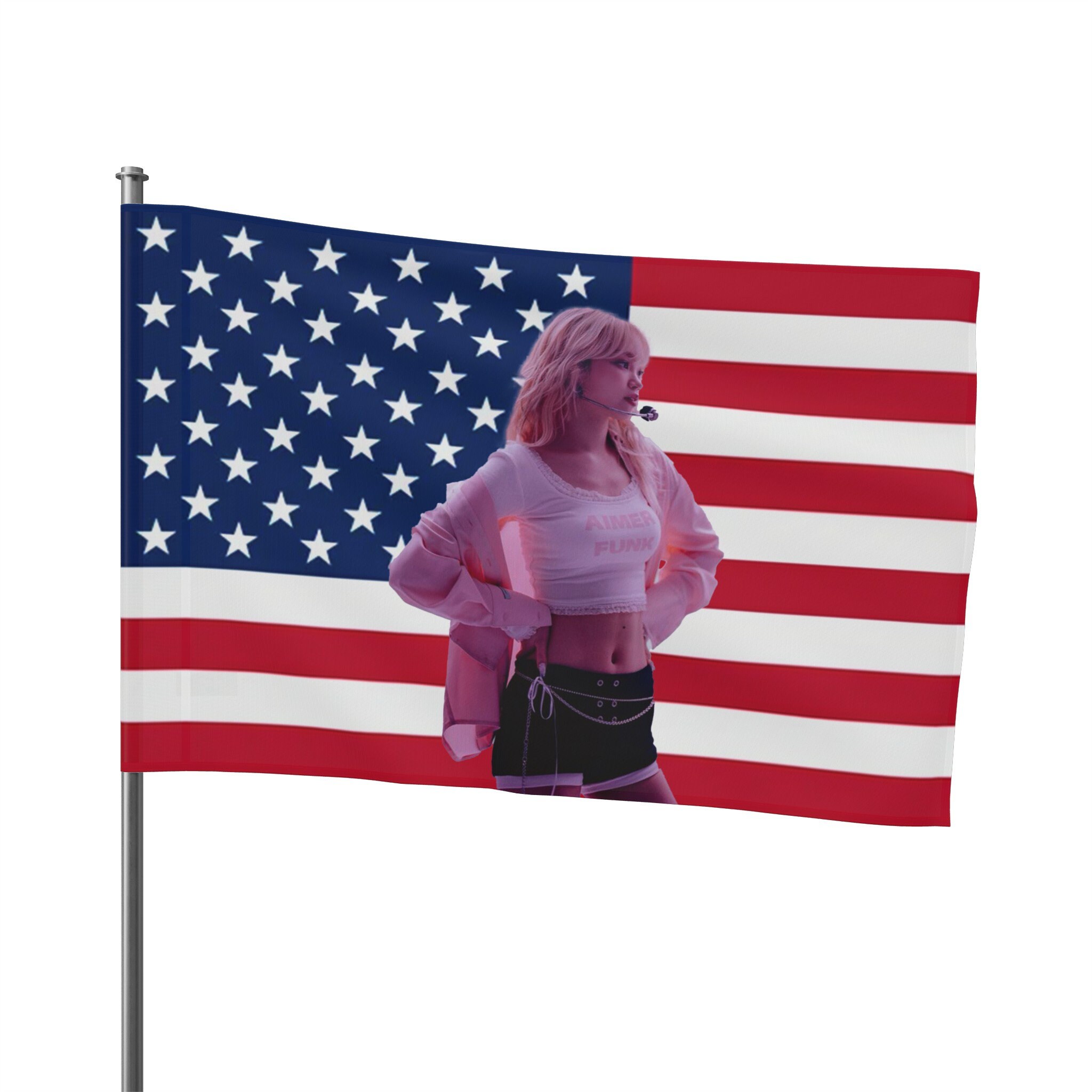 Chaewon Lesserafim Serious Pink Jacket Flag Banner, Chaewon American ...