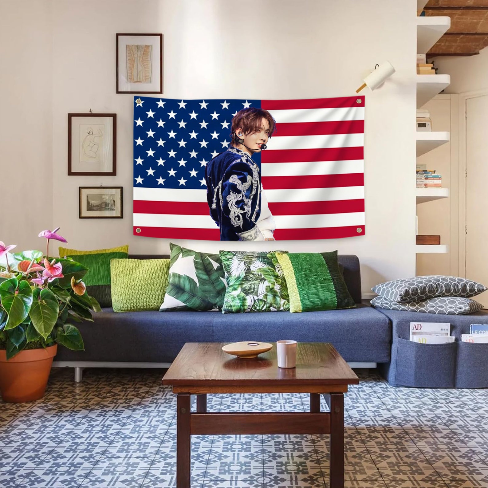 Enhypen Heeseung Blue Banner, Heeseung American Flag Tapestry, Heeseung ...