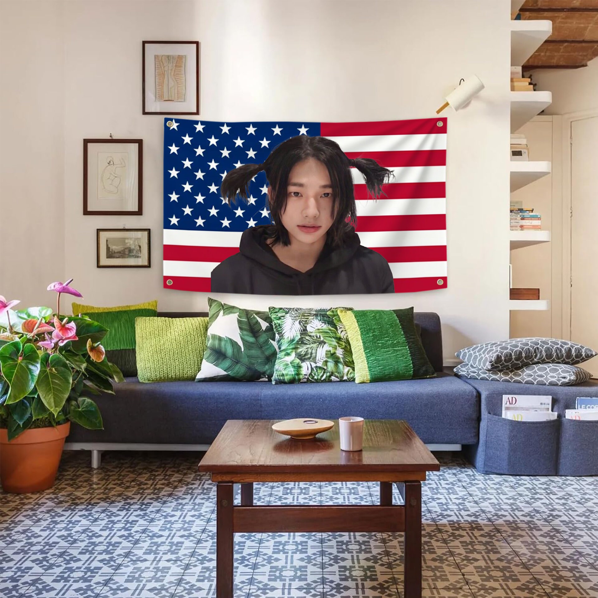 Hyunjin Stray Kids Pig Tails Flag Banner, Hyunjin American Flag ...