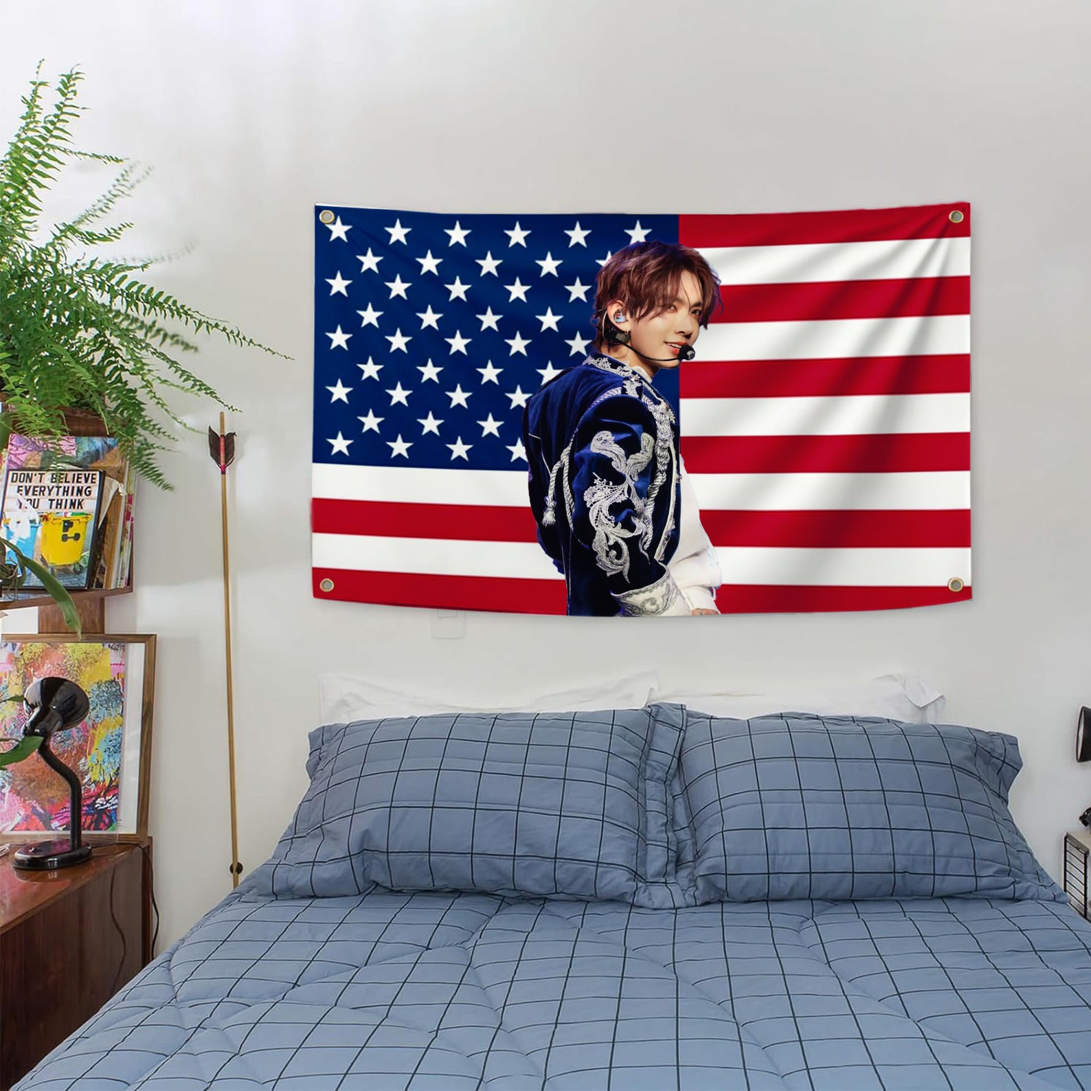 Enhypen Heeseung Blue Banner, Heeseung American Flag Tapestry, Heeseung ...