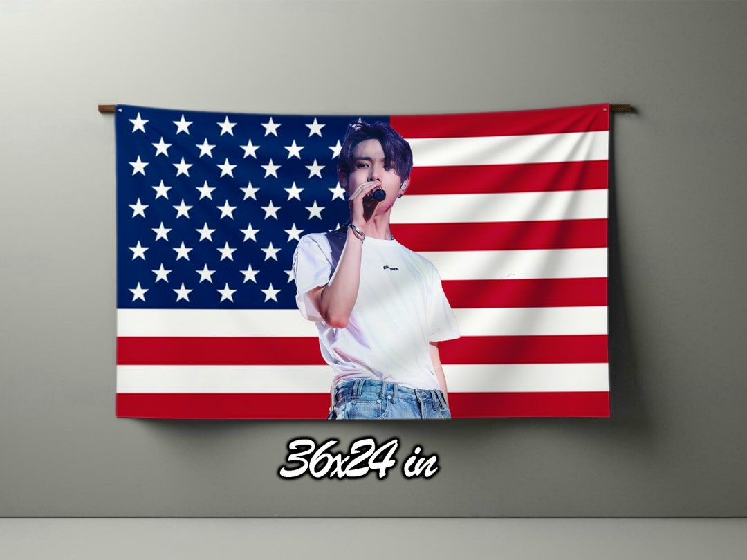 Enhypen Heeseung Performance Banner, Heeseung American Flag Tapestry ...