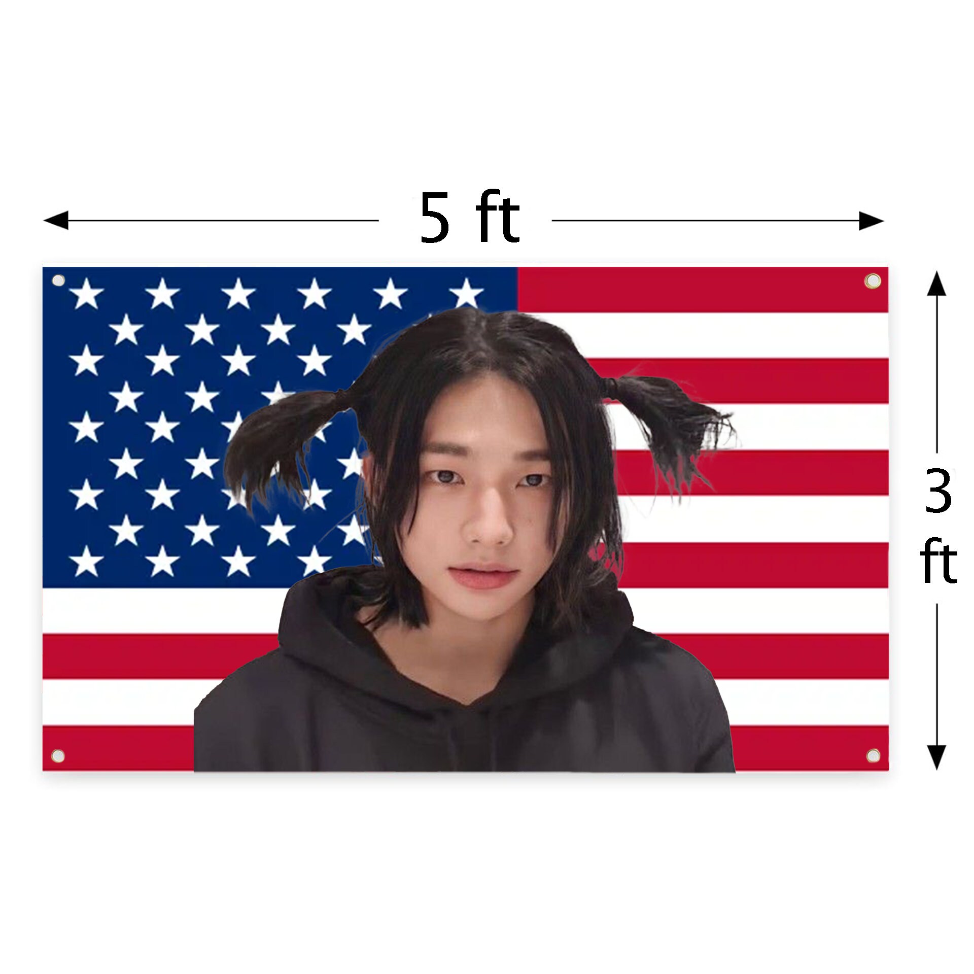 Hyunjin Stray Kids Pig Tails Flag Banner, Hyunjin American Flag ...